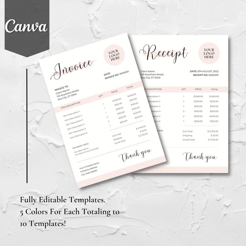 Editable Invoice and Receipt Template Bundle-invoice Template Download ...
