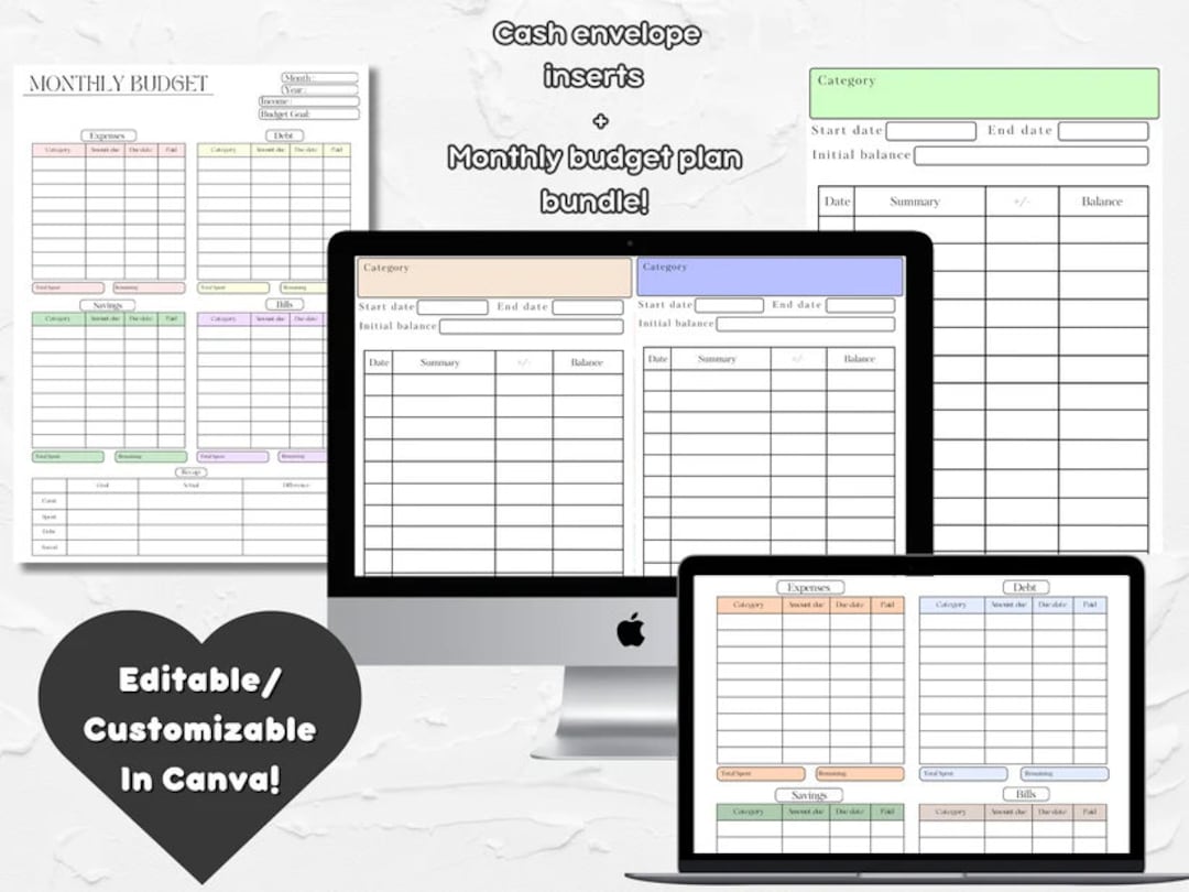 Monthly Budget Planning & Cash Envelope Slips-expense Tracker-savings ...
