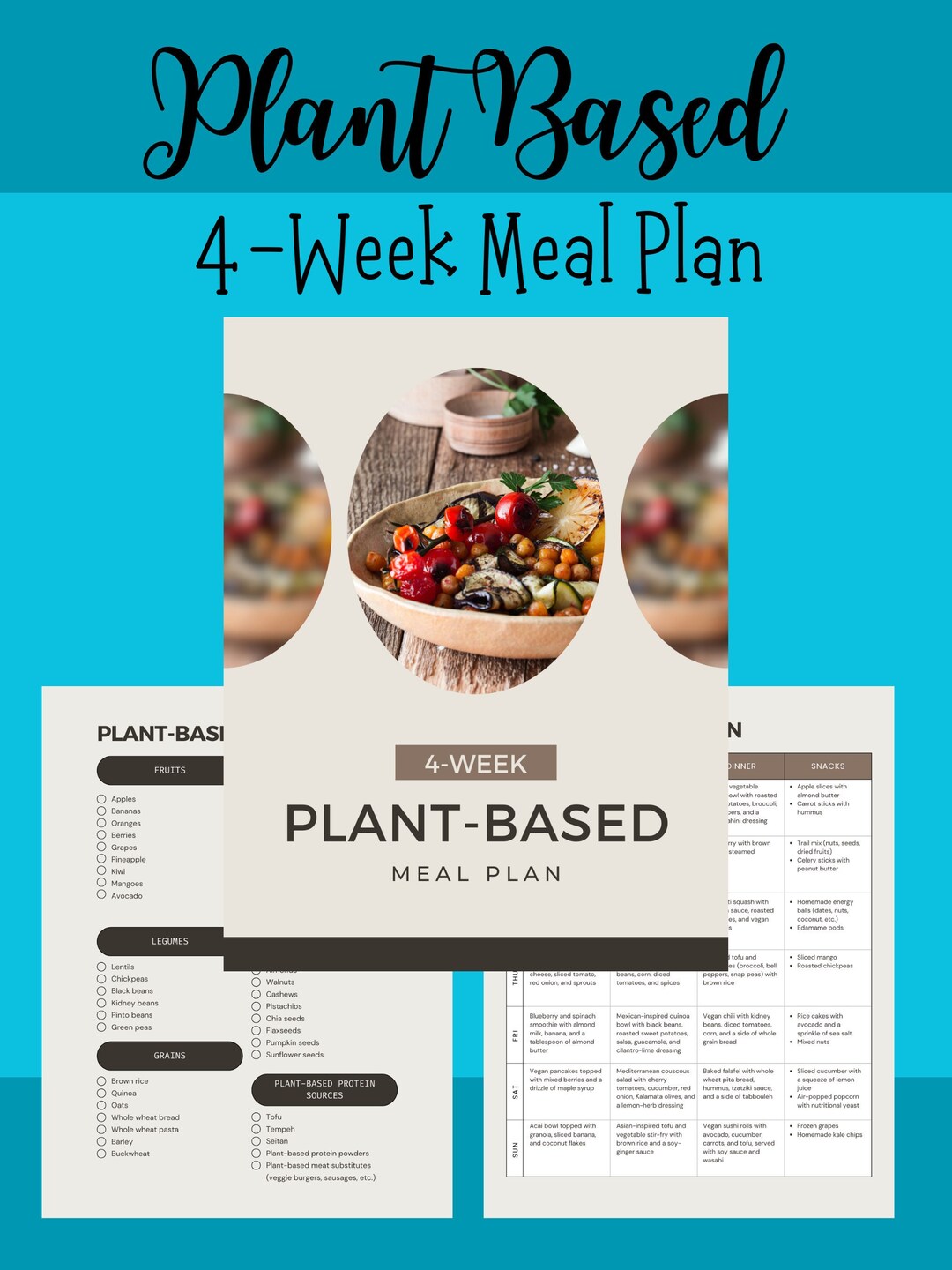 4 Week Plant Based Meal Plan-meal Plan Template-grocery List-food ...