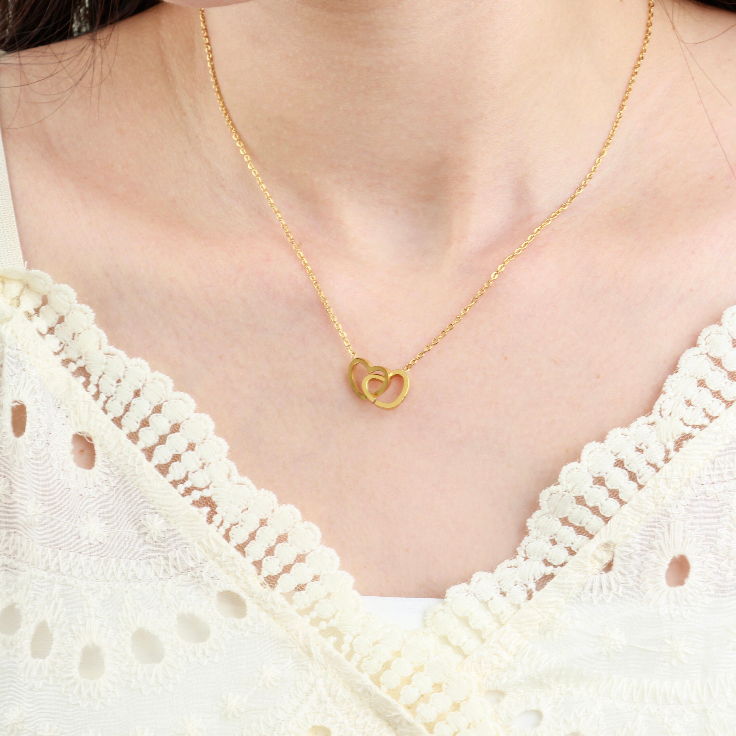 Engraved Name Heart Necklace -two Heart Necklace -personalized Heart ...