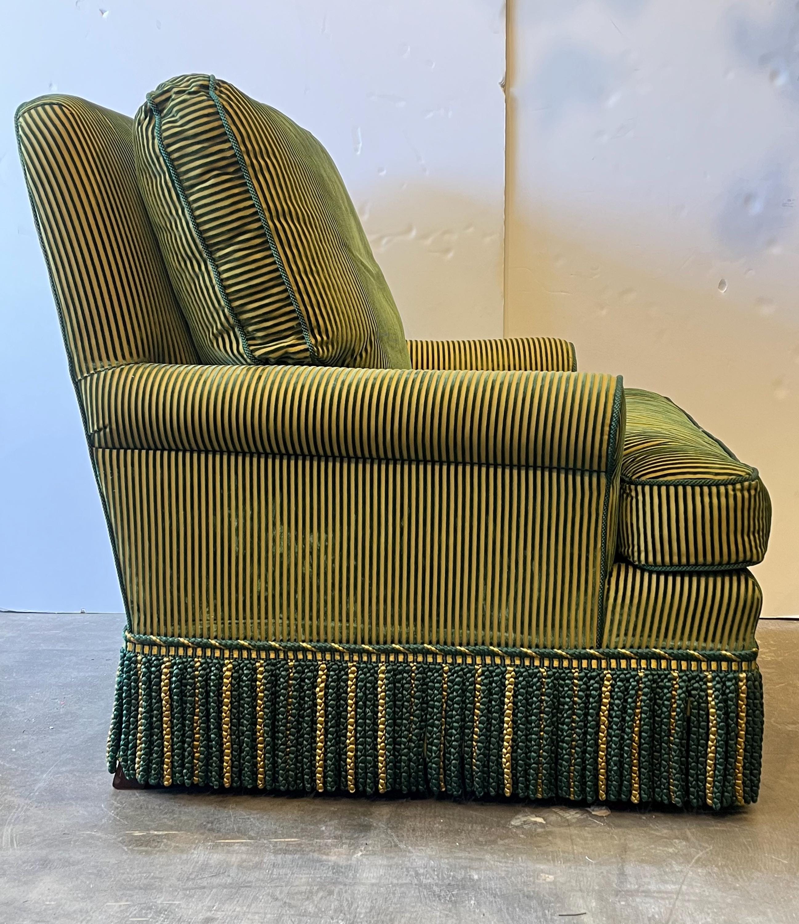 Vintage Designer Green Velvet Striped Club Chair - Etsy