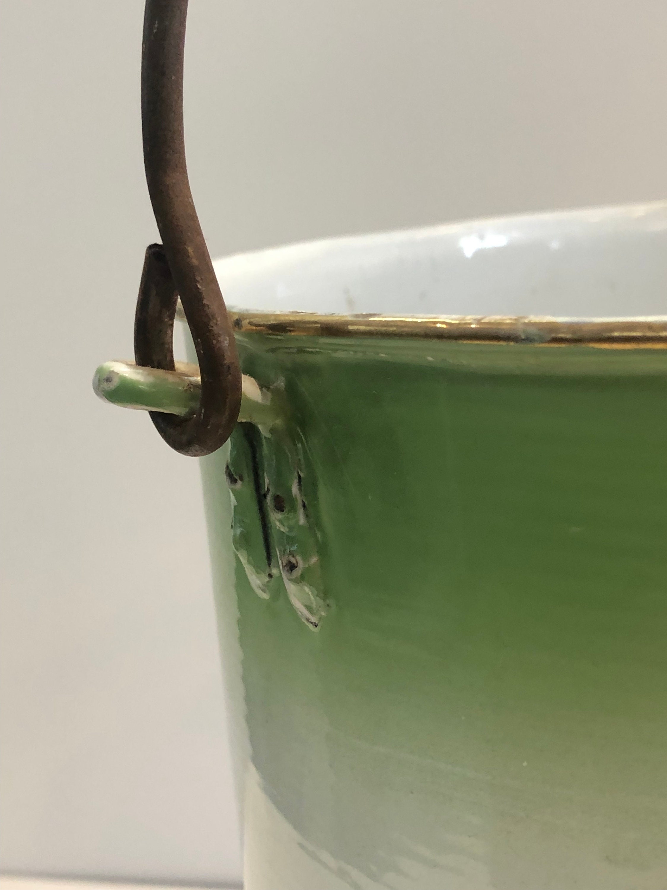 Antique French Enamel Bucket W/handle Hand Painted - Etsy
