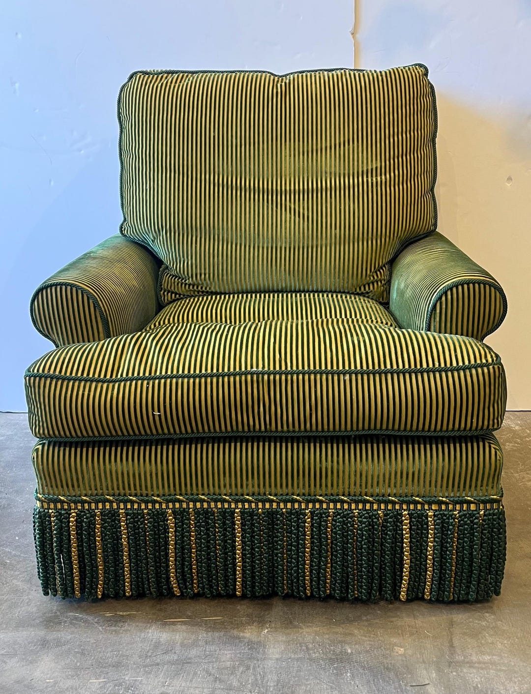 Vintage Designer Green Velvet Striped Club Chair - Etsy