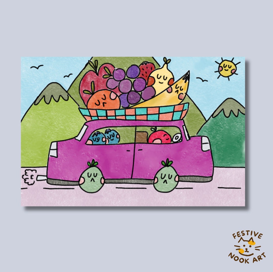Fruit Car Ride Digital Printable, Fruit Art Print, Instant Download - Etsy
