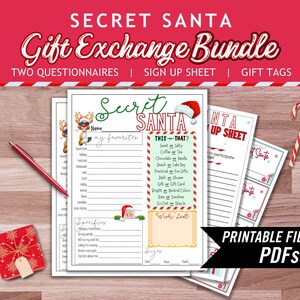 PRINTABLE Secret Santa Questionnaire BUNDLE, Office Gift Exchange ...