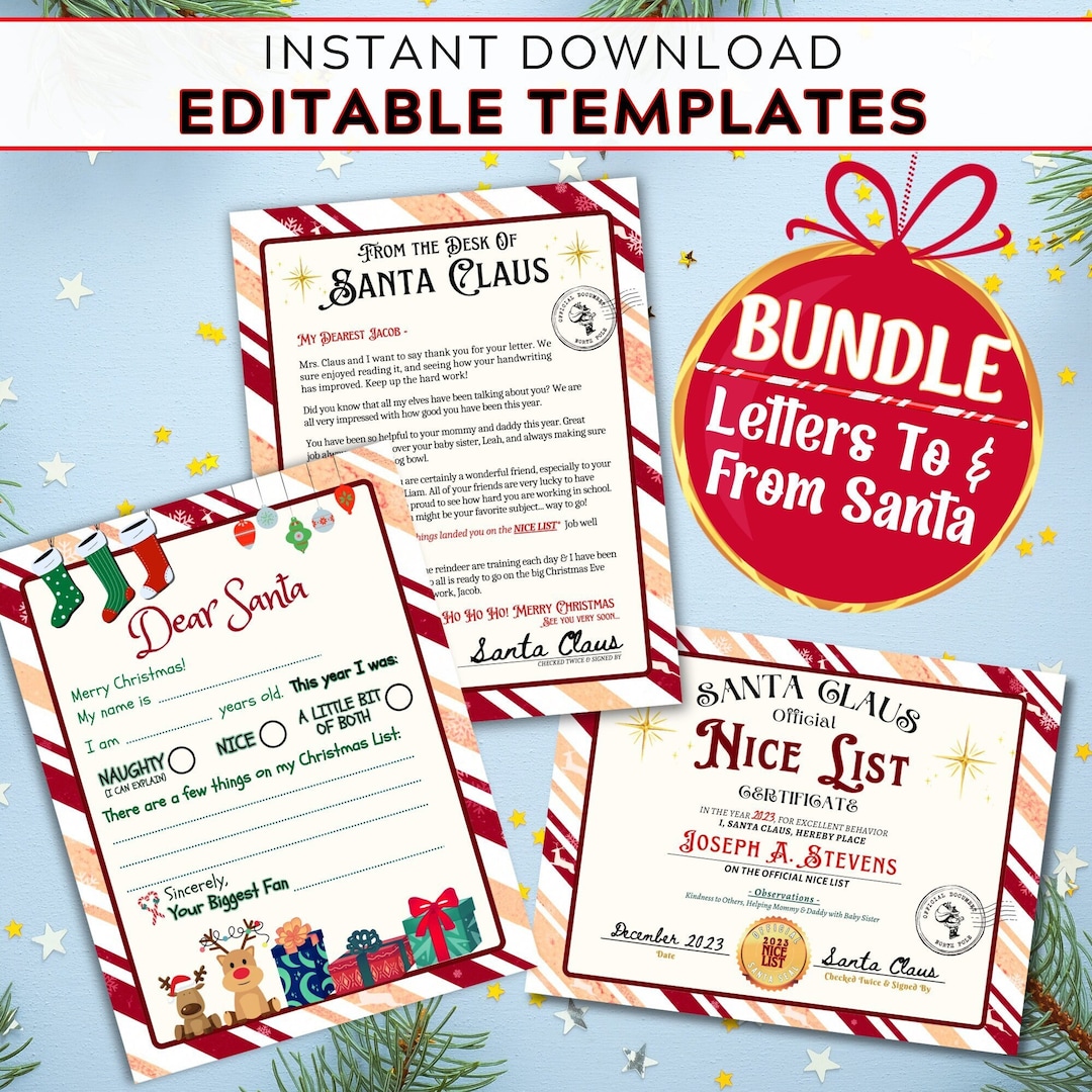 Santa Letter Set, EDITABLE Santa Letters Templates, Letter From Santa ...
