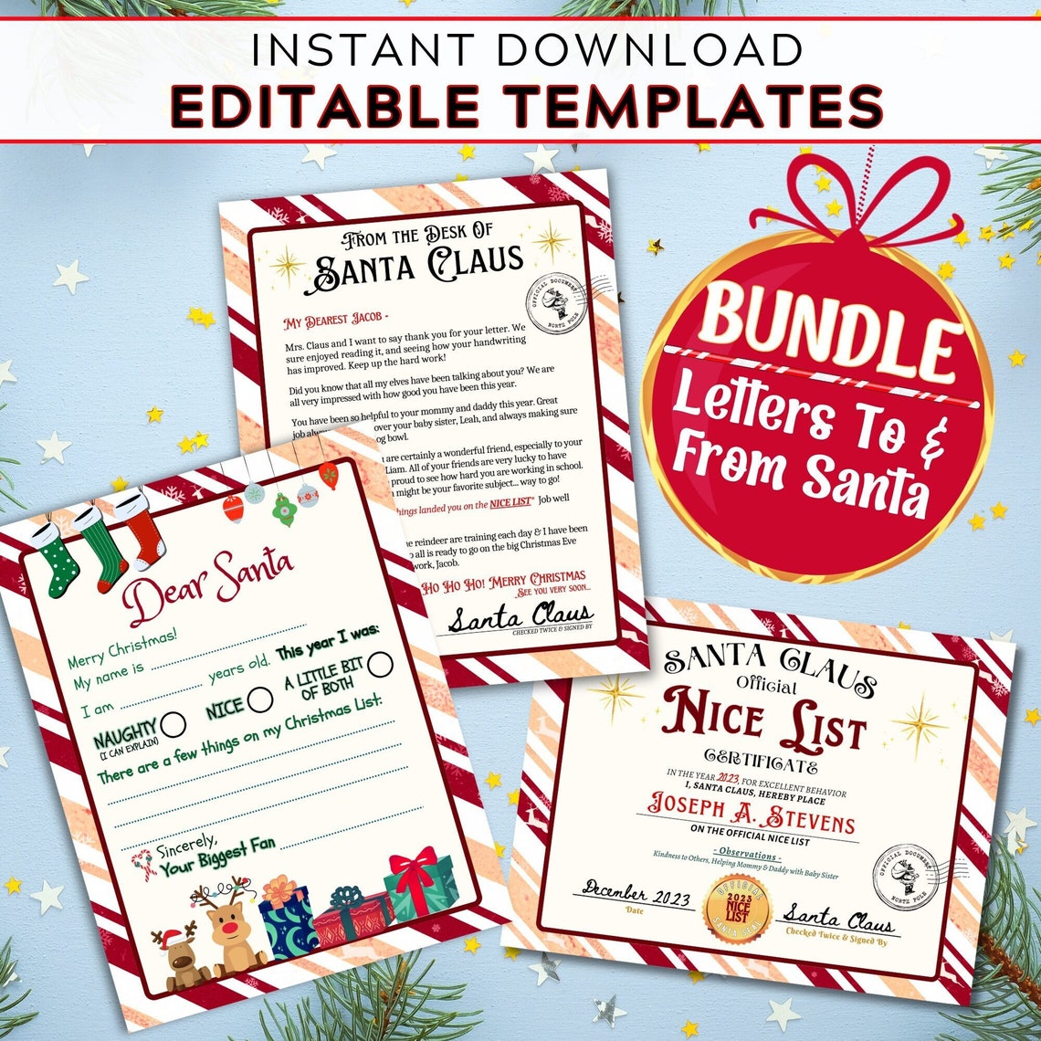 Santa Letter Set EDITABLE Santa Letters Templates Letter - Etsy
