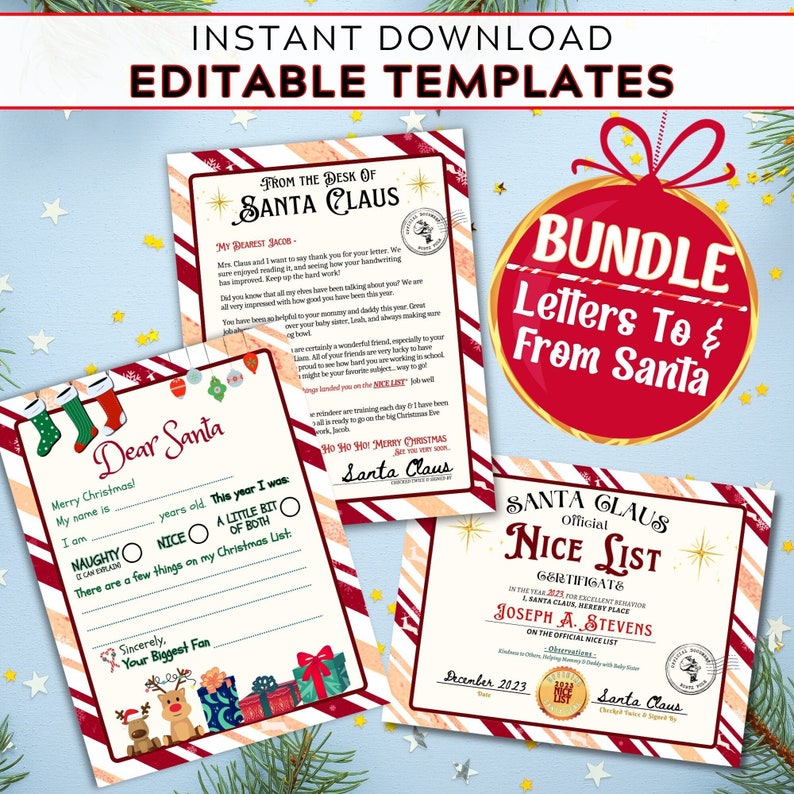 Santa Letter Set EDITABLE Santa Letters Templates Letter - Etsy