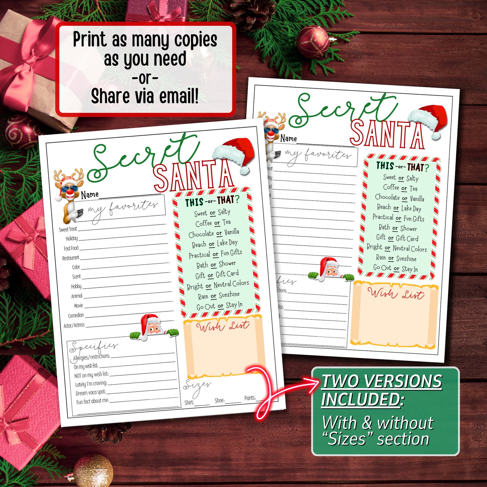 PRINTABLE Secret Santa Questionnaire BUNDLE, Office Gift Exchange ...