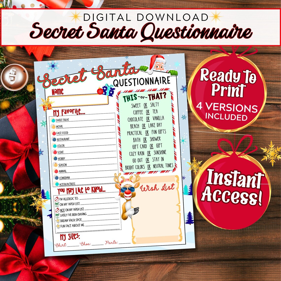 Printable Secret Santa Gift Exchange Secret Santa - Etsy
