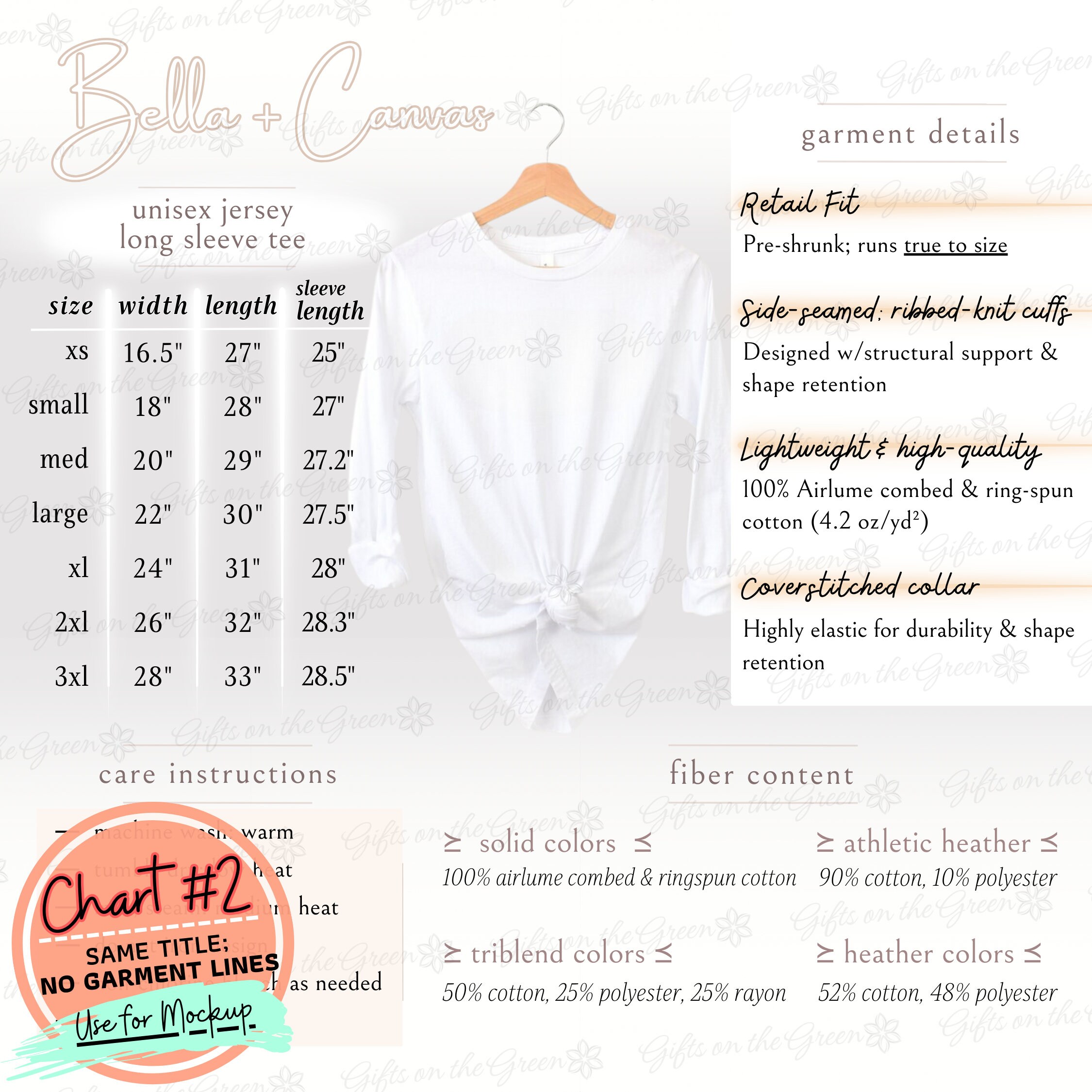 Bella Canvas 3501 Size Chart With Care Instructions, Print on Demand BC ...