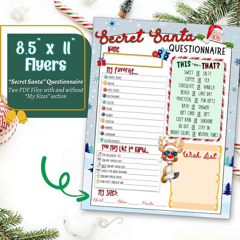 Secret Santa Questionnaire PRINTABLE, Gift Exchange, Secret Santa ...