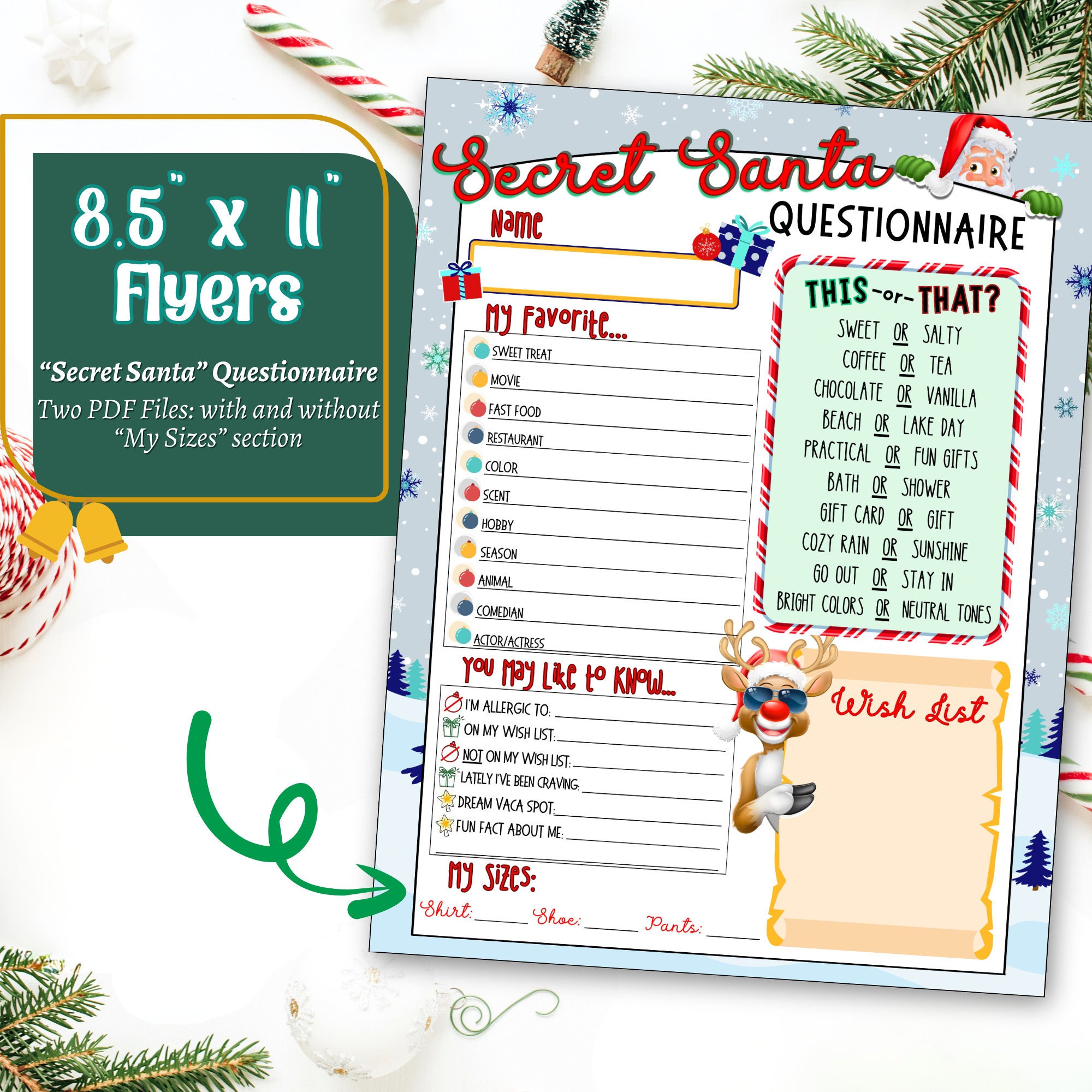 Secret Santa Questionnaire PRINTABLE, Gift Exchange, Secret Santa ...