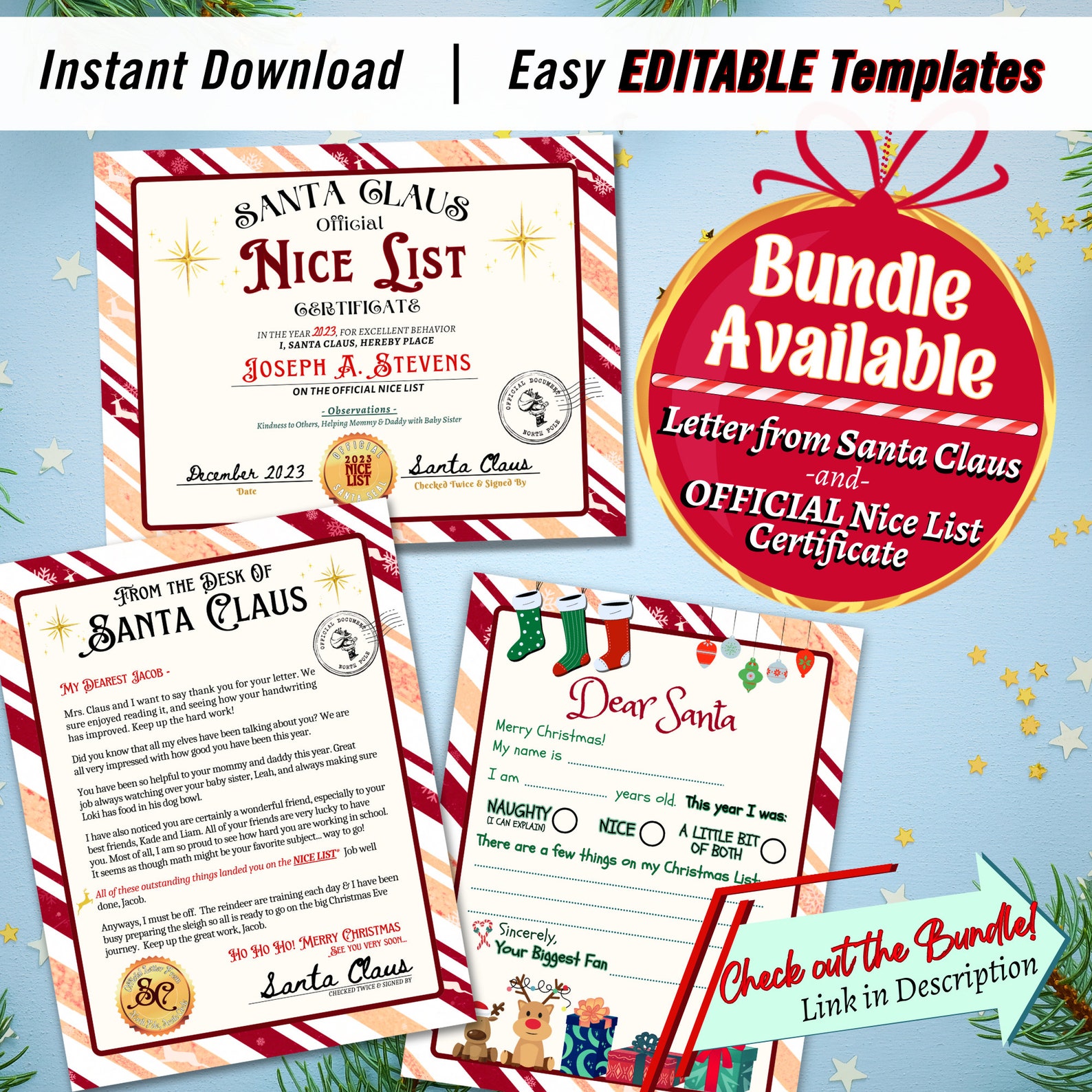 Santa Letter, EDITABLE Printable Letter to Santa, Wish List Printable ...