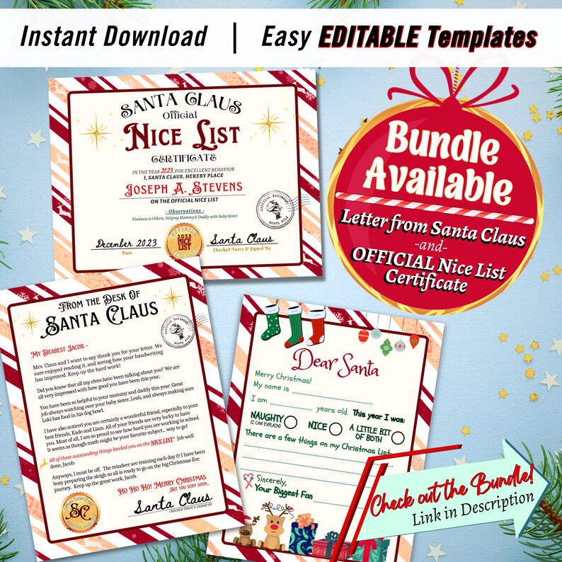 Santa Letter EDITABLE Printable Letter to Santa Wish List - Etsy