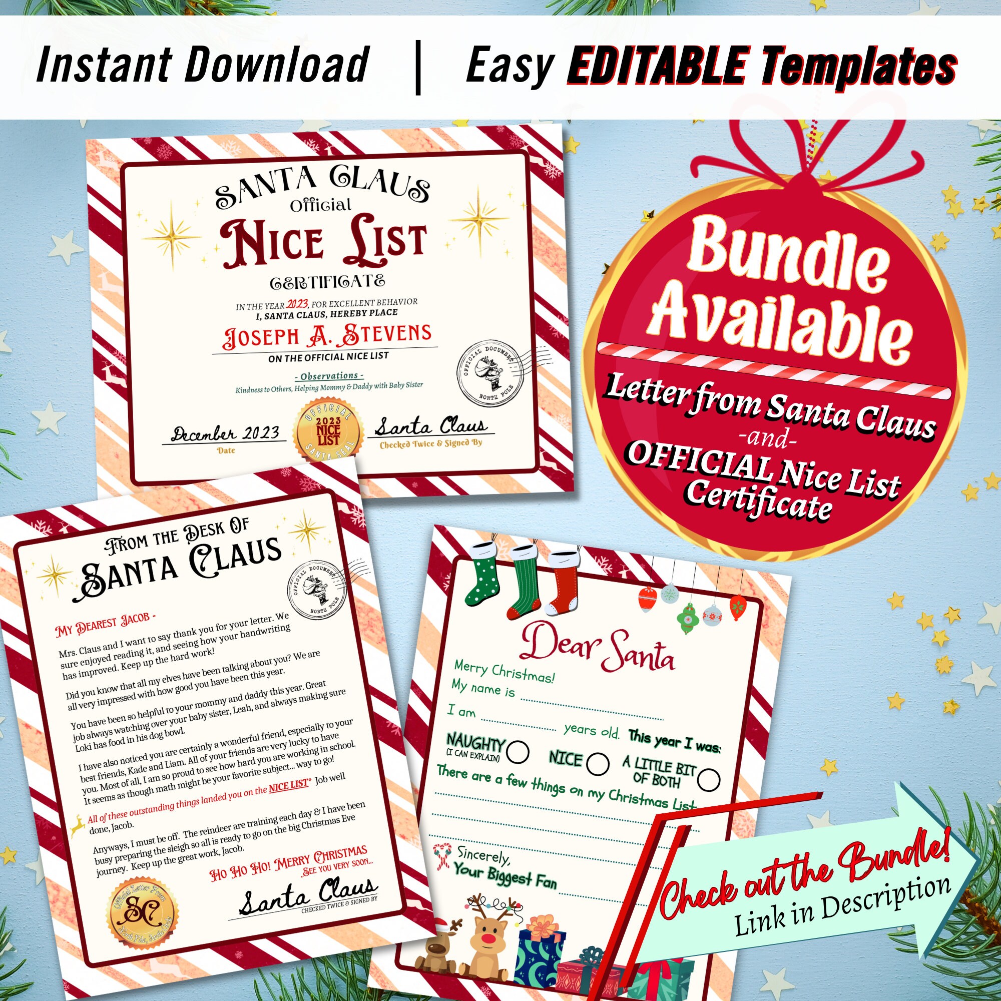 Santa Letter EDITABLE Printable Letter to Santa Wish List - Etsy