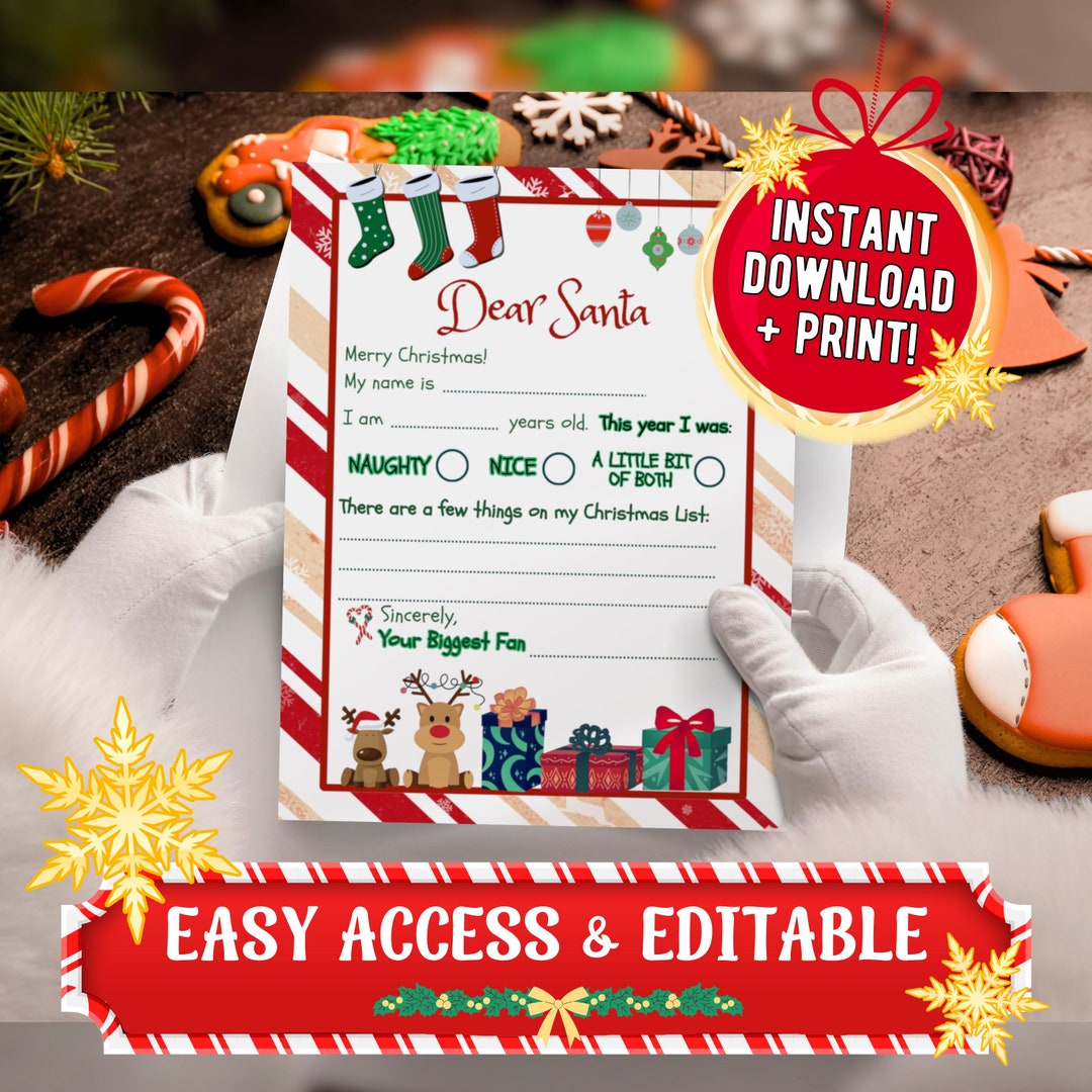 Santa Letter, EDITABLE Printable Letter to Santa, Wish List Printable ...