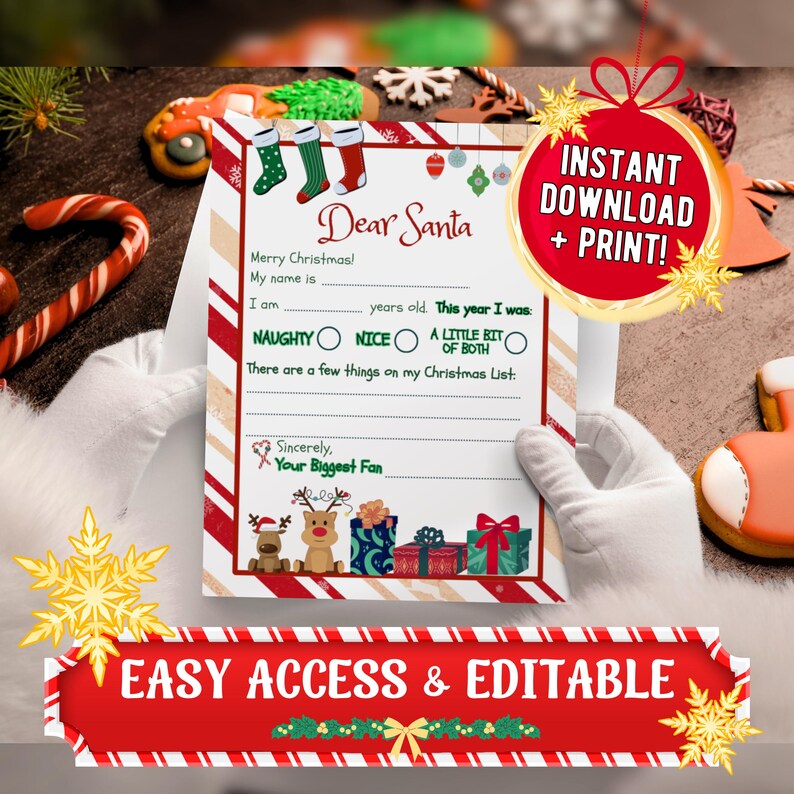 Santa Letter, EDITABLE Printable Letter to Santa, Wish List Printable ...