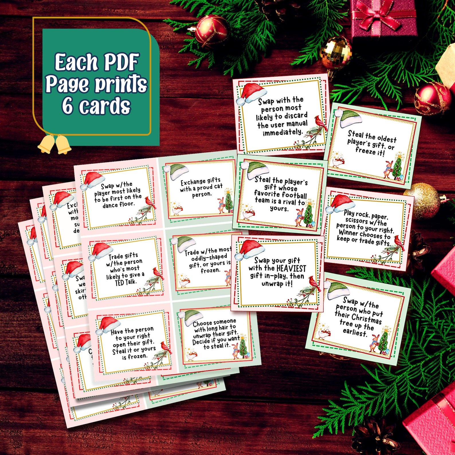 Christmas Gift Exchange Game- White Elephant Gift Exchange Cards ...