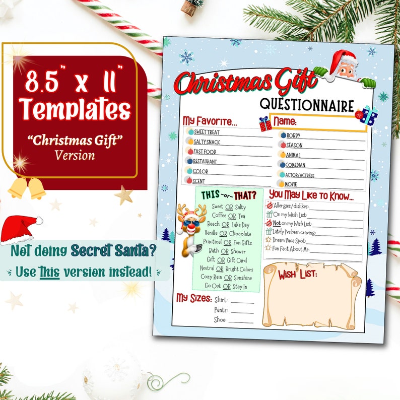 EDITABLE Secret Santa Questionnaire, Printable Secret Santa Gift Exchange, Secret Santa Form ...