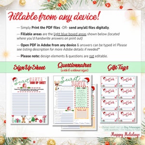PRINTABLE Secret Santa Questionnaire BUNDLE, Office Gift Exchange ...