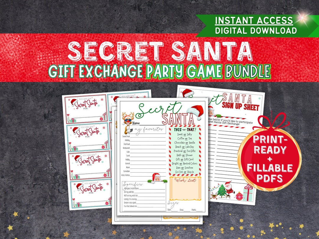 Secret Santa Questionnaire Printable, Christmas Gift Exchange Game ...