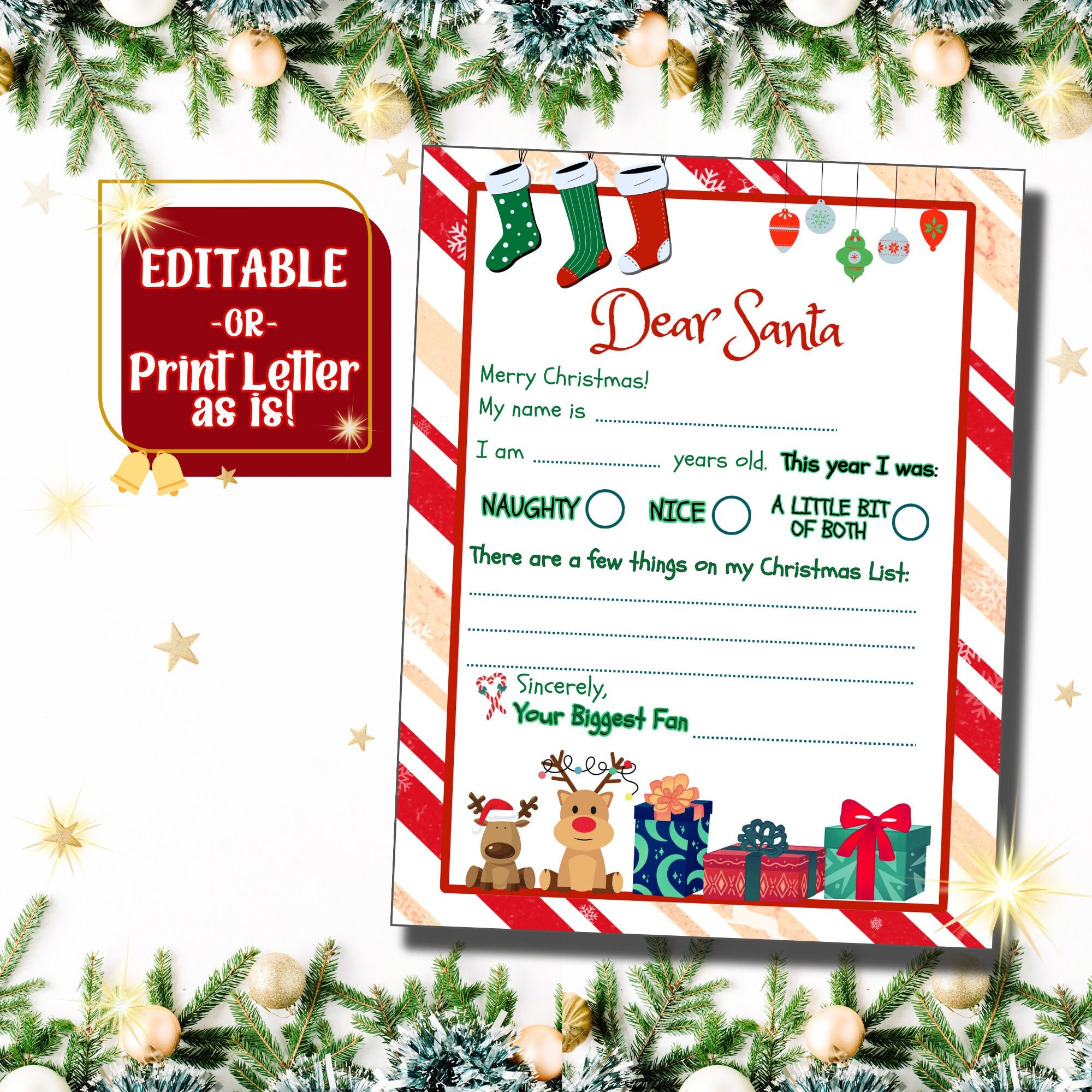 Santa Letter EDITABLE Printable Letter to Santa Wish List - Etsy