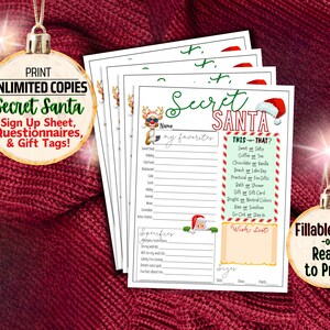 Secret Santa Questionnaire Printable, Christmas Gift Exchange Game ...