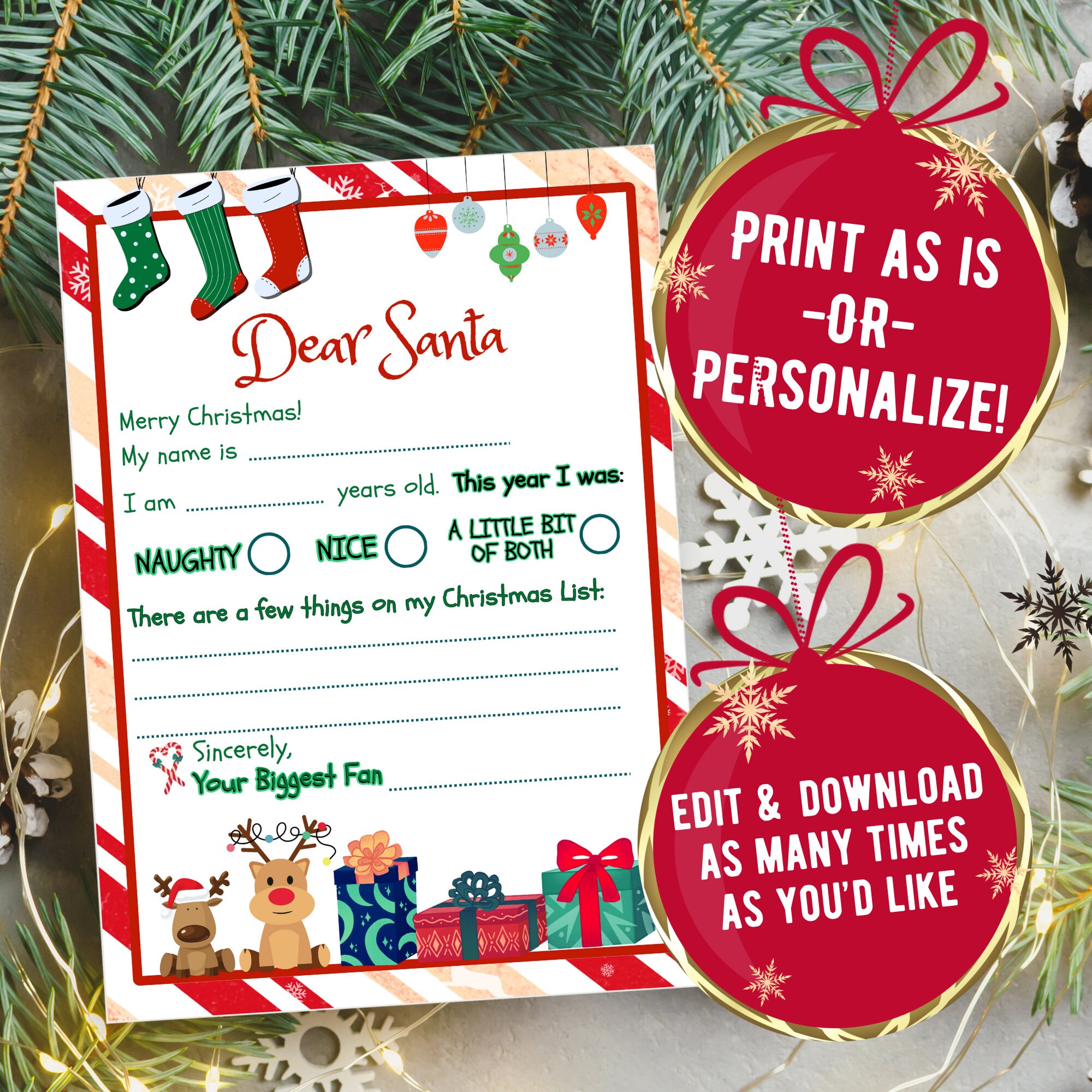 Santa Letter EDITABLE Printable Letter to Santa Wish List - Etsy