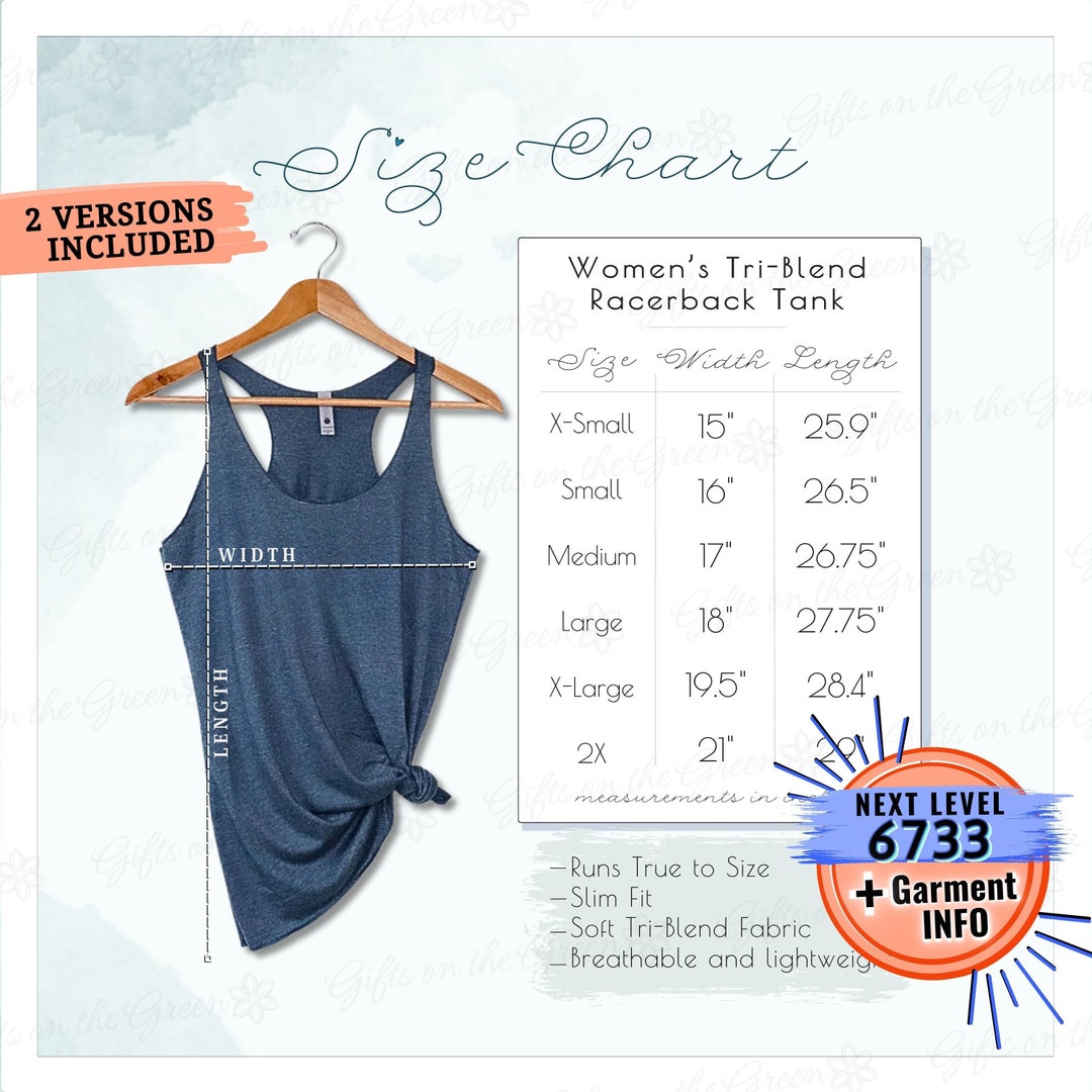 Next Level 6733 Size Chart, Size Chart Mockup, 6733 Tank Top Mockup ...