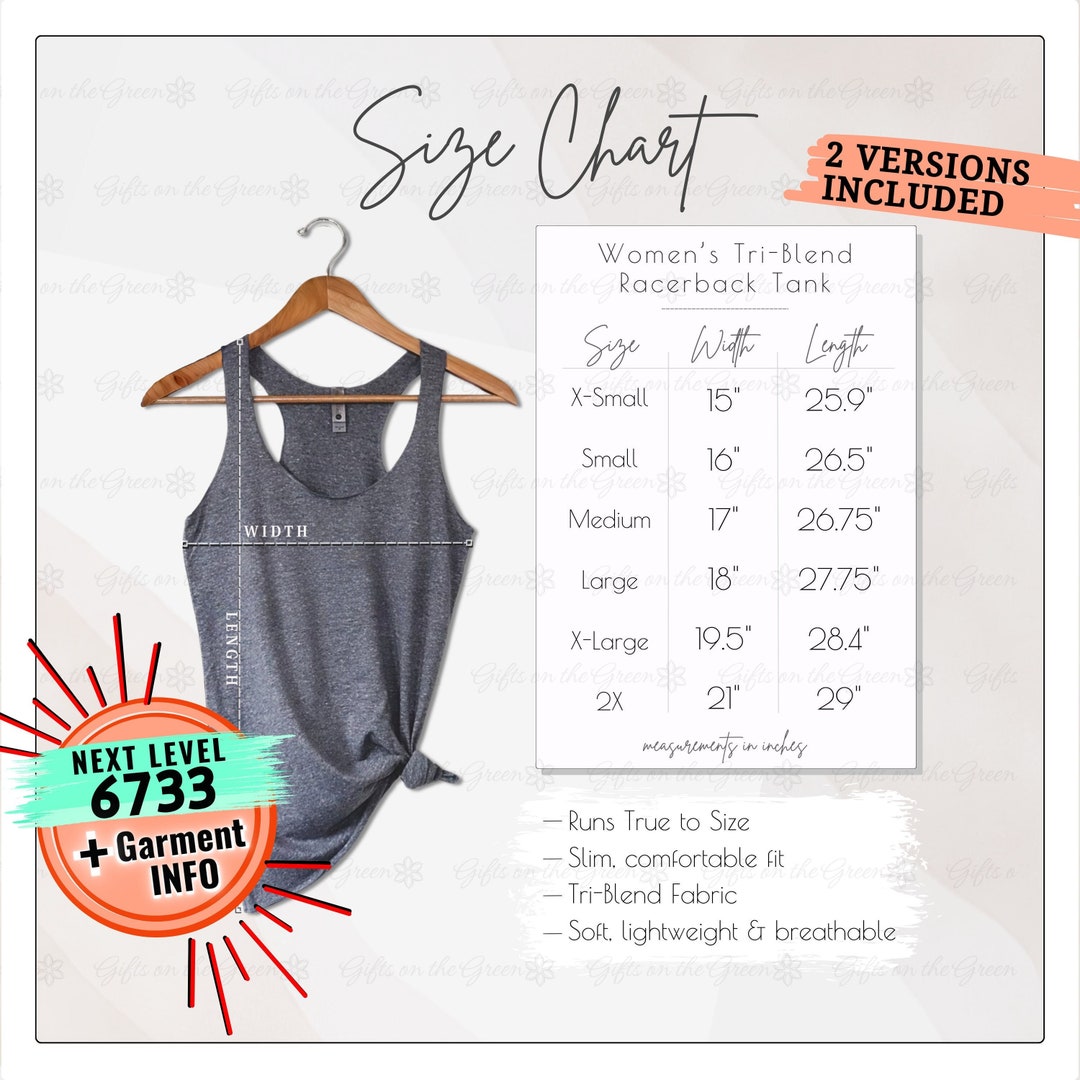 Size Chart, Next Level 6733 Mockup, Tank Top Mock Up, Next Level 6733 ...