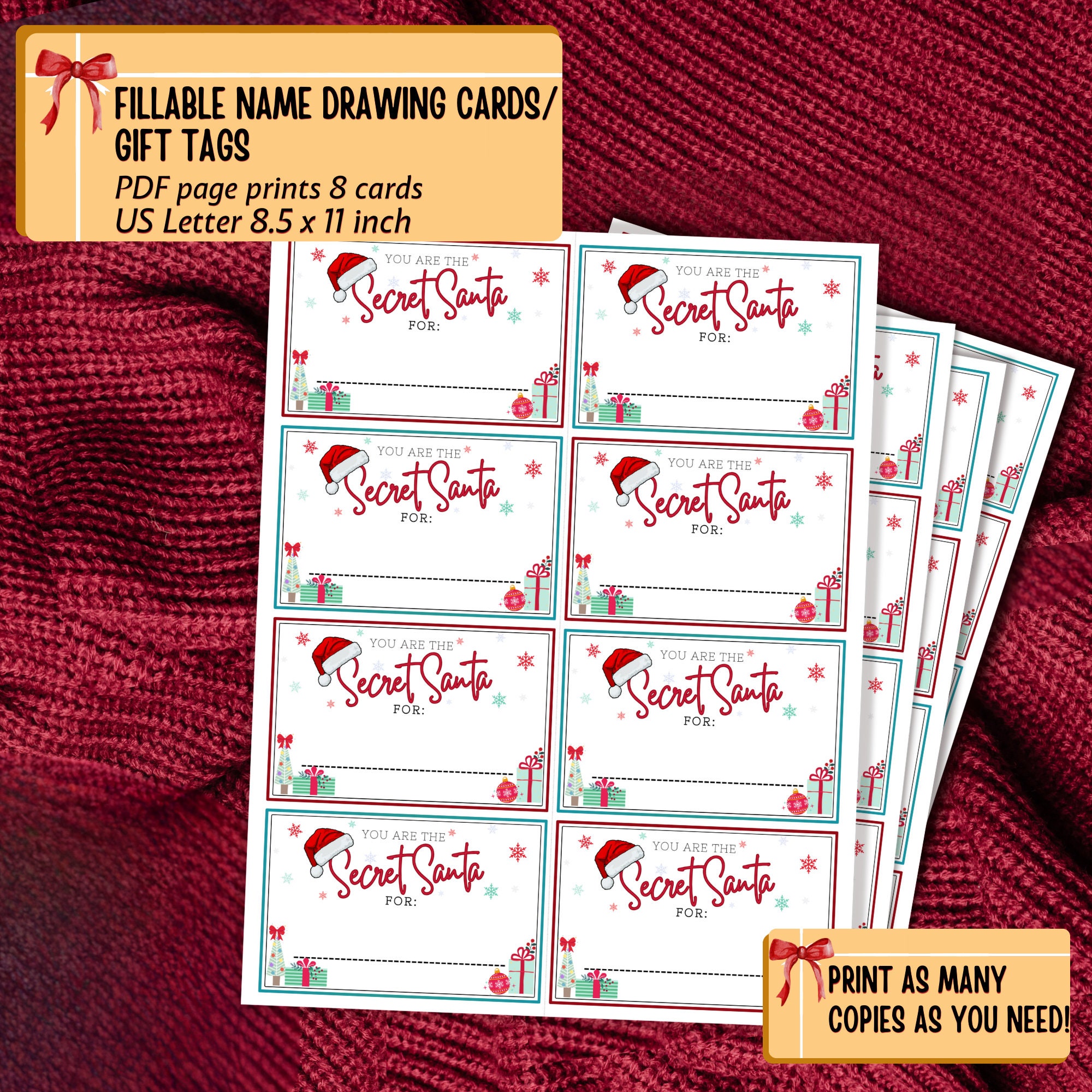 PRINTABLE Secret Santa Questionnaire BUNDLE, Office Gift Exchange ...