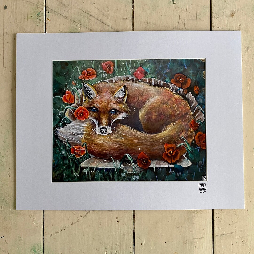 Poppy Scallop Fox Giclee Art Print - Etsy