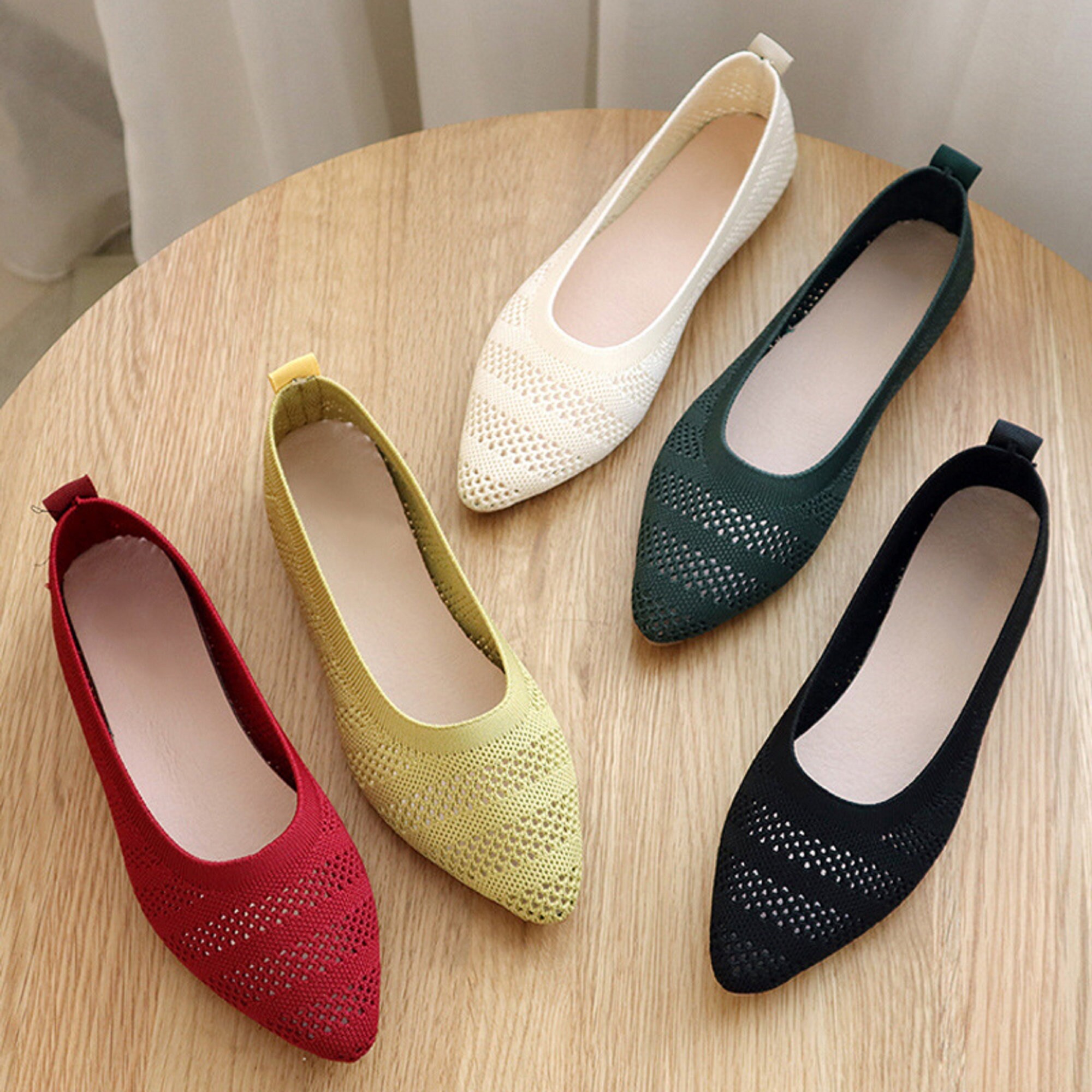 Ladies Knit Ballet Flat Shoes Summer Breathable Pointed Toe - Etsy UK