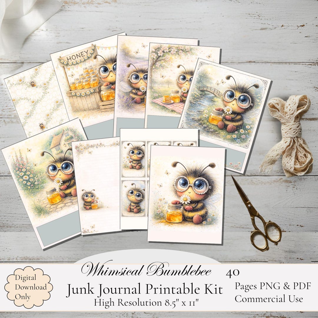 Bumblebee Junk Journal Printable Kit, Daisy Watercolor Pages, Ephemera ...