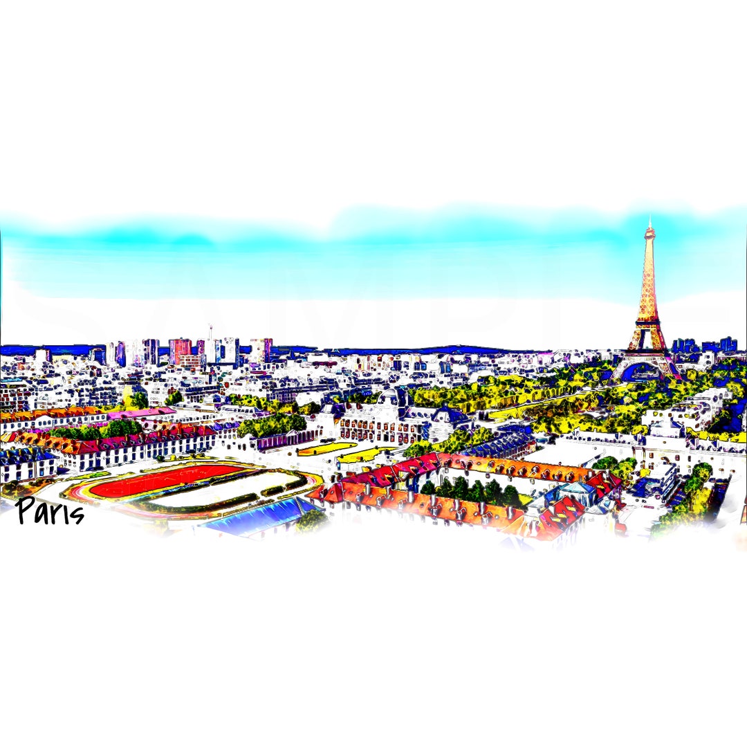Paris Line Art, City Skyline, Color Line Print, Paris Skyline, Wall Art ...