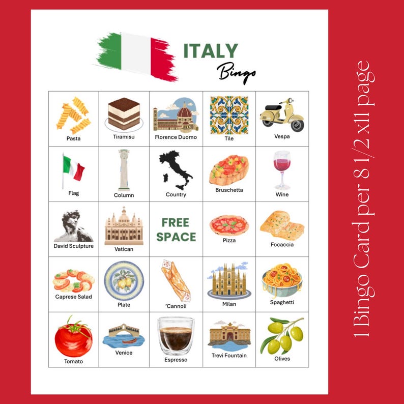 Italy Bingo - Etsy