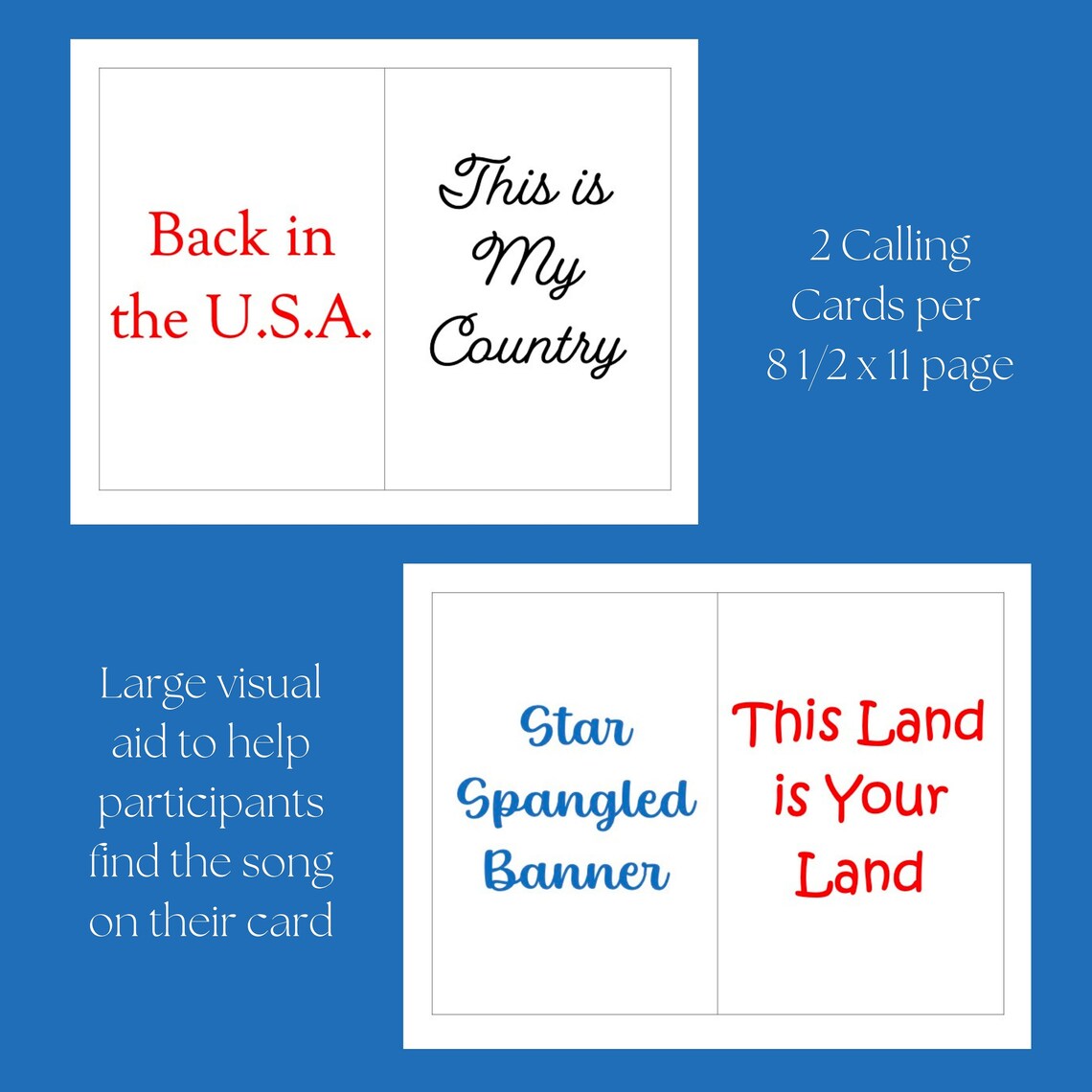 Patriotic Song Bingo - Etsy