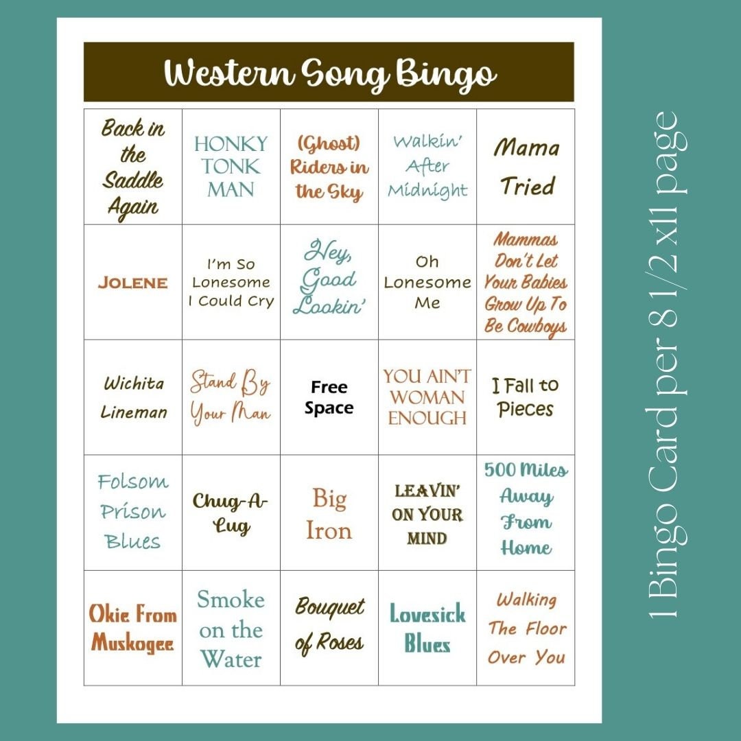 Western Song Bingo - Etsy