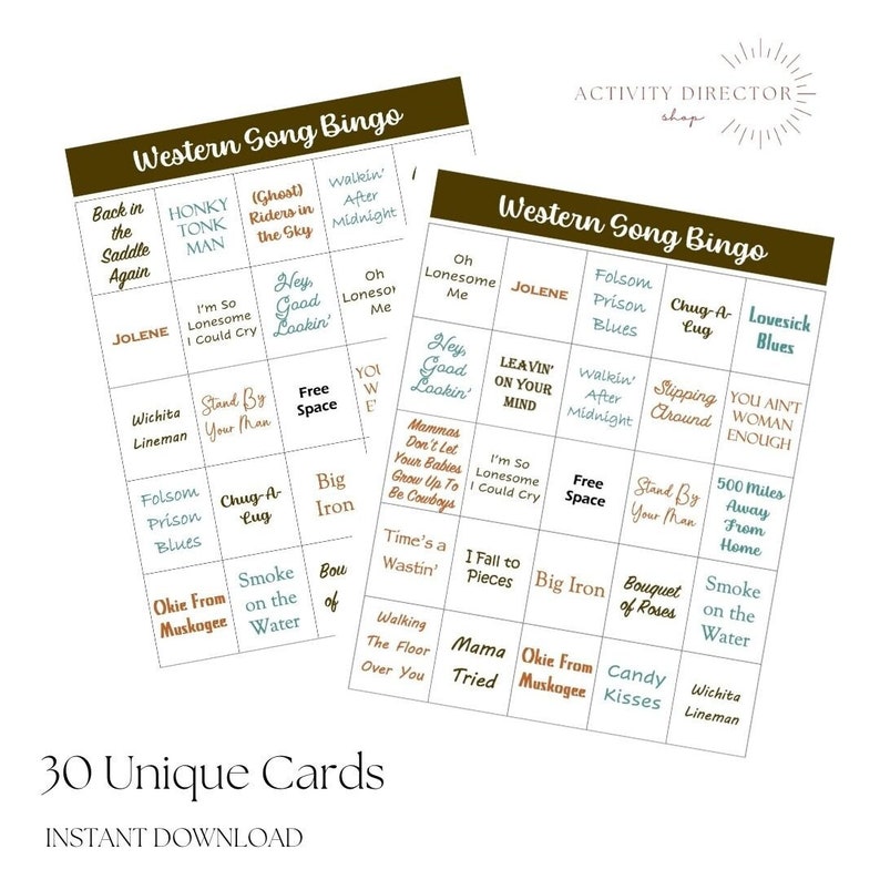 Western Song Bingo - Etsy