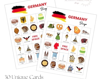 Germany Bingo - Travel Bingo - 30 Germany Bingo Cards - Germany Party ...