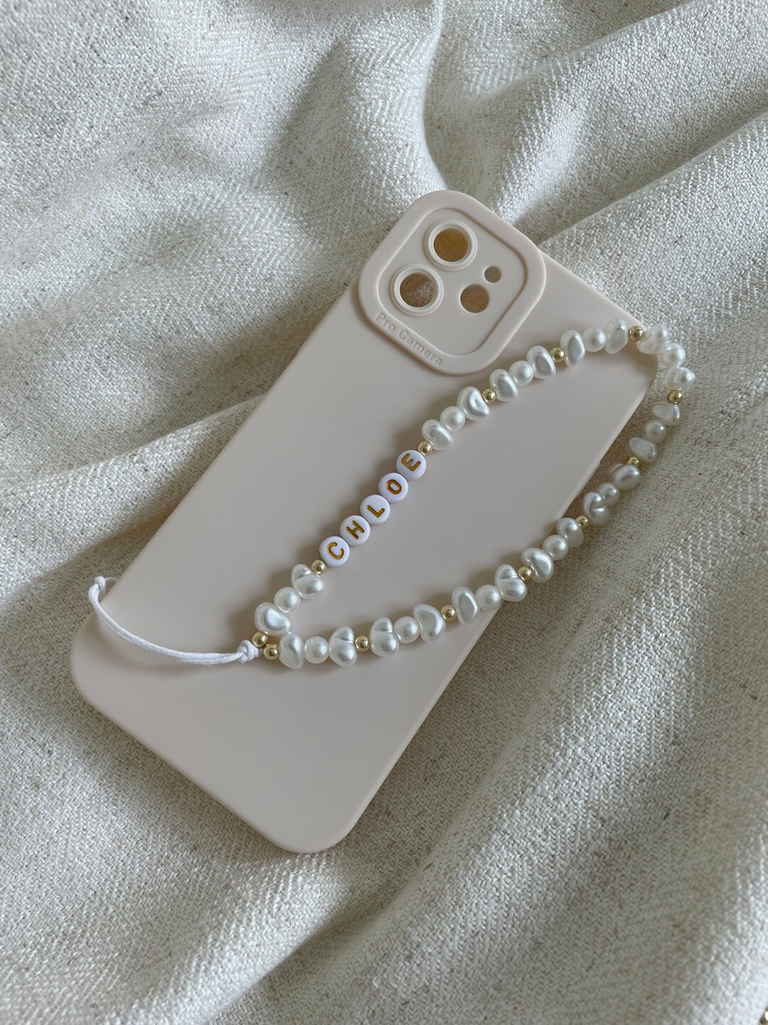 Personalised Pearl Phone Charm Strap White Beaded Phone - Etsy