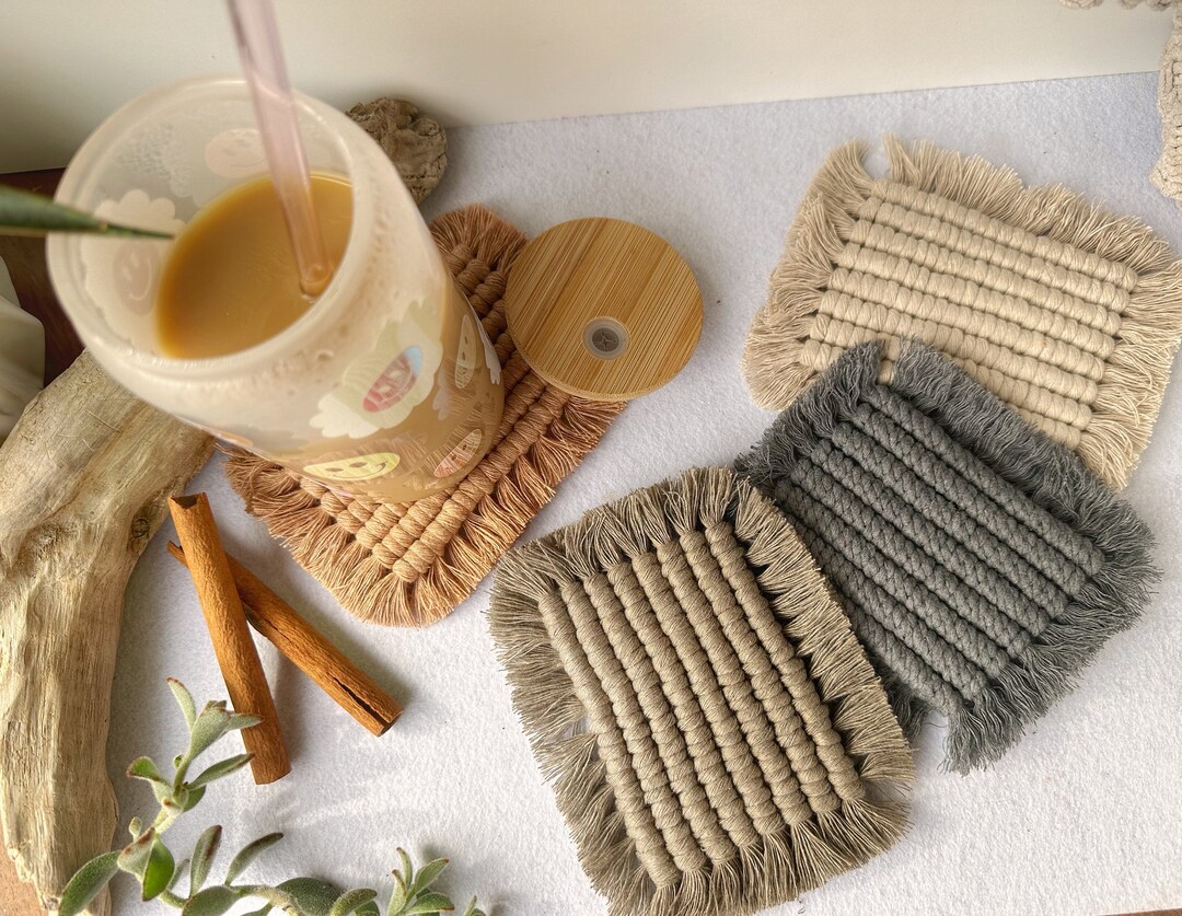 Square Macrame Coasters // Rectangle Drink or Plant Mug Rug // - Etsy