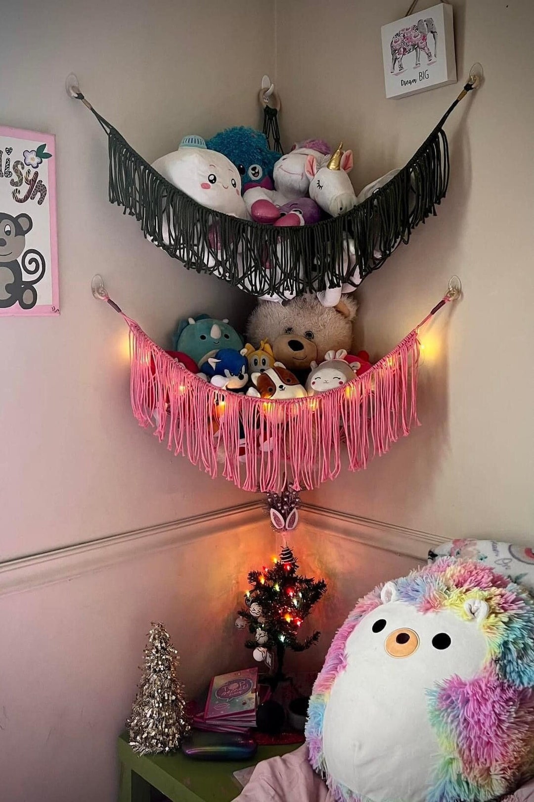 Macrame Stuffy Hammock, Corner Toy Organizer, Teddy Caddy, Nursery ...