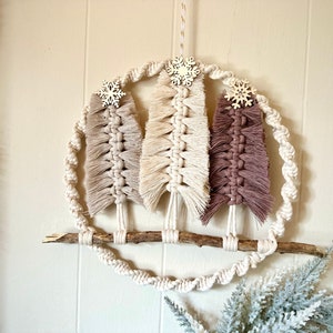 Customizable Macrame Trees on Ring, Feather Style, Holiday or Winter Tree Scape Tapestry ...