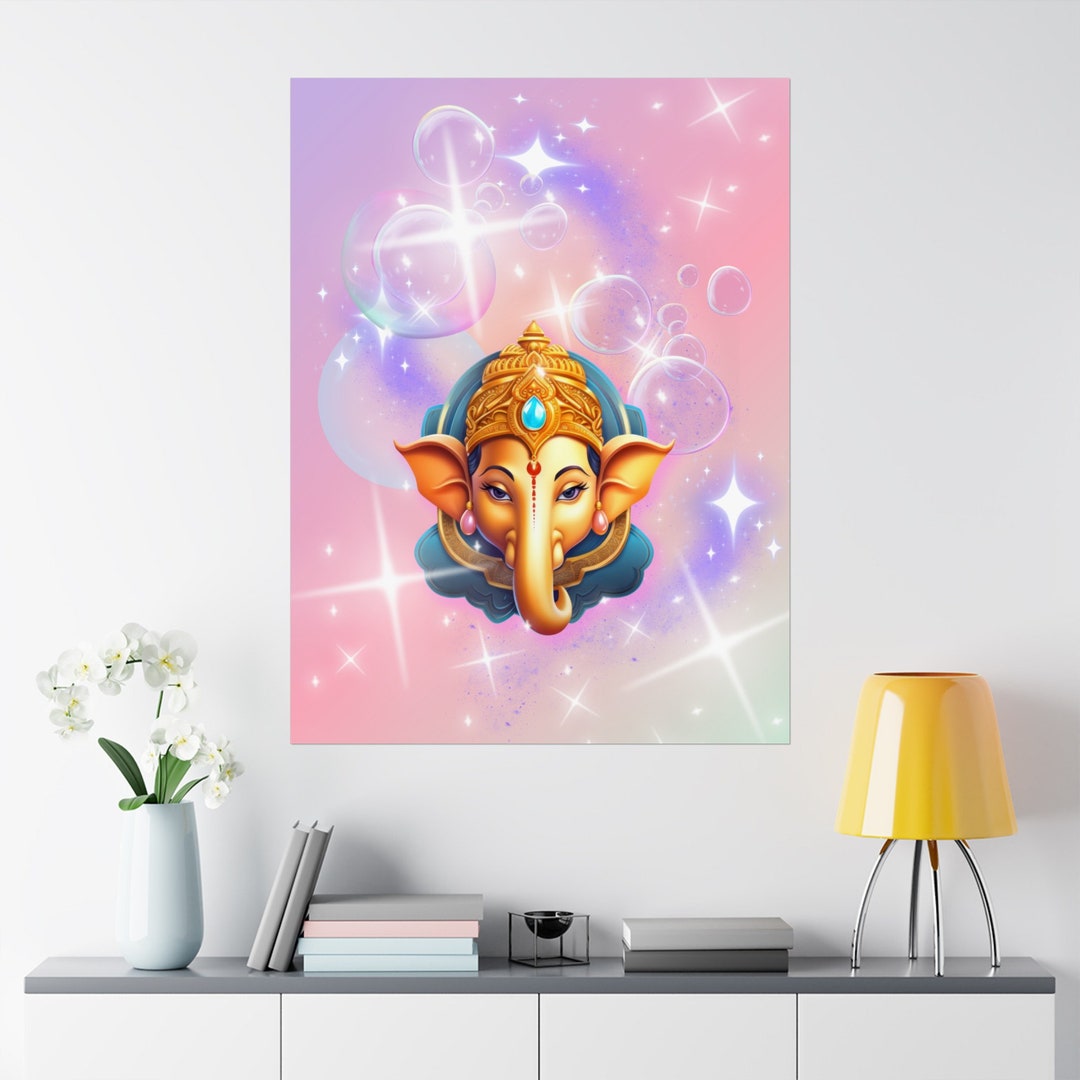 Ganesha Hindu Religion Indian Devi Red Gold Diamonds Matte Vertical ...