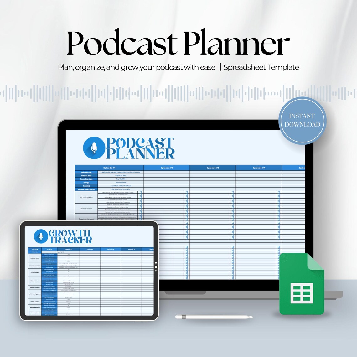Podcast Planner Template Google Sheets, Digital Content Planner and ...