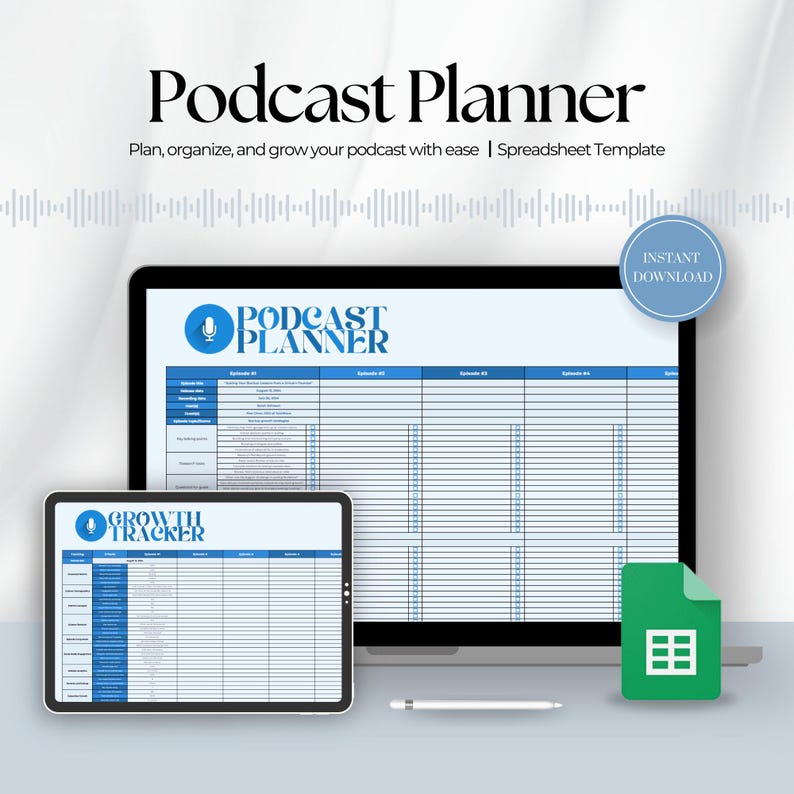Podcast Planner Template Google Sheets, Digital Content Planner and ...
