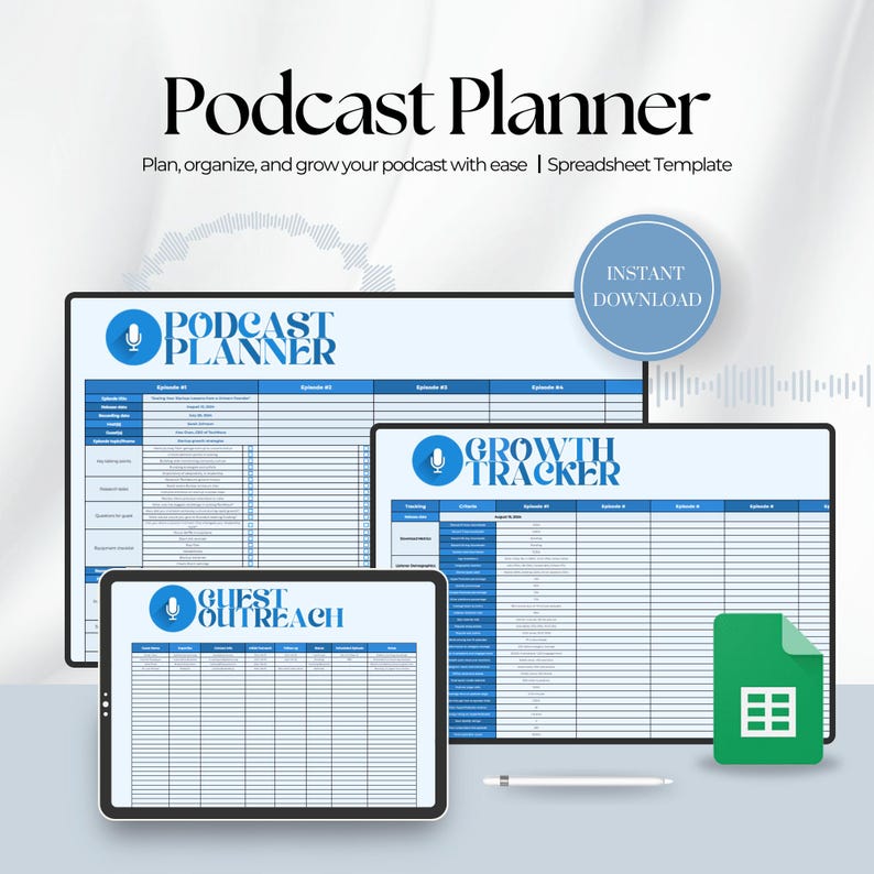Podcast Planner Template Google Sheets, Digital Content Planner and ...