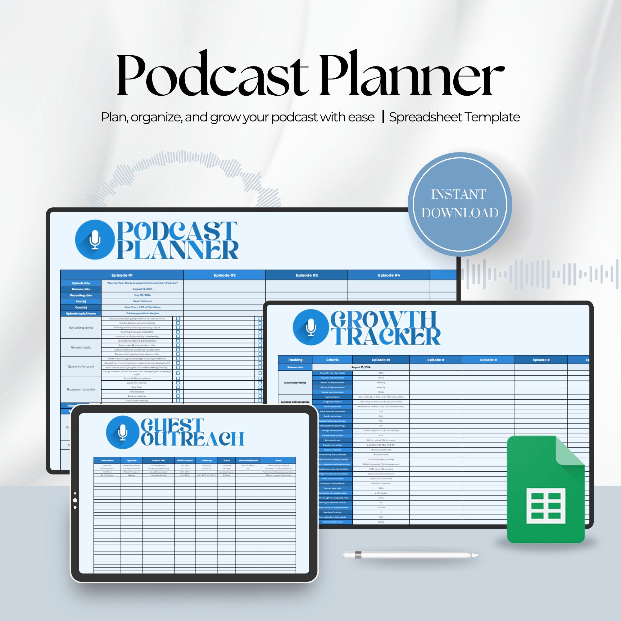 Podcast Planner Template Google Sheets, Digital Content Planner and ...